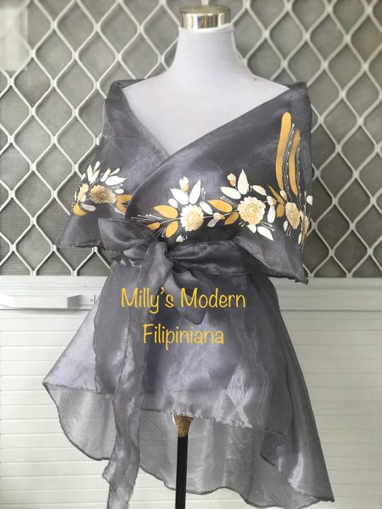 Elise gray beige hand paint millys modern filipiniana wrap around ...