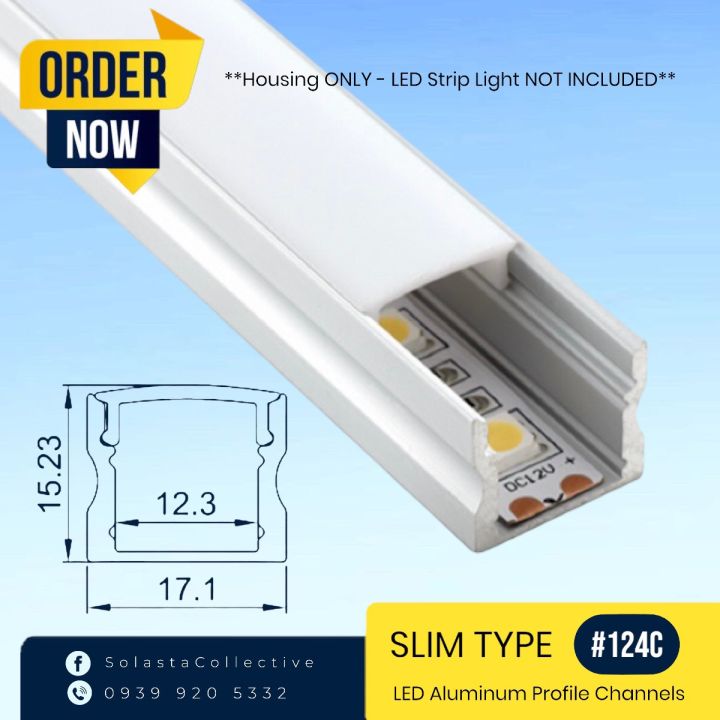 LED ALUMINUM PROFILE CHANELS (124C) 1METER X2PCS FOR LED STRIP SLIM TYPE SALE SURFACE RECESSED ...