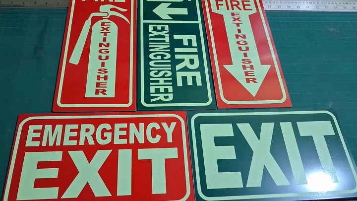Emergency Exit Fire Extinguisher Sign Glow in the Dark Cut Out Luminous ...