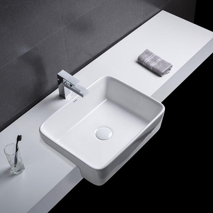 Bathroom Household Semi-Embedded Basin Ceramic Semi-Hanging Wash Basin ...