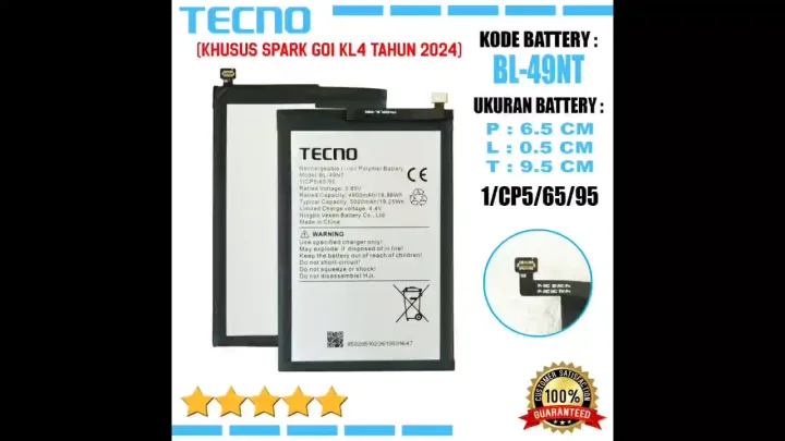 Baterai TECNO SPARK GO1 TRANSFORMERS Tahun 2024 - Model KL4 Battery BL ...