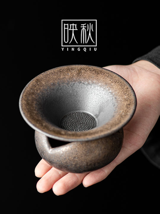 Gold-Infused Ceramic Tea Strainer One-Piece Porcelain Hole Filter Tea ...