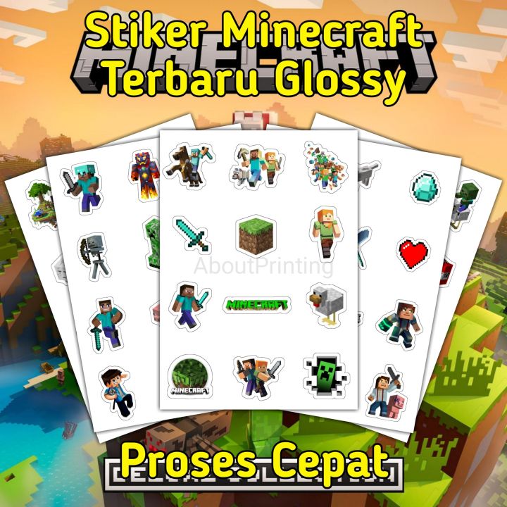 Stiker Minecraft Anti Air Glossy Proses Cepat + Laminasi | Lazada Indonesia