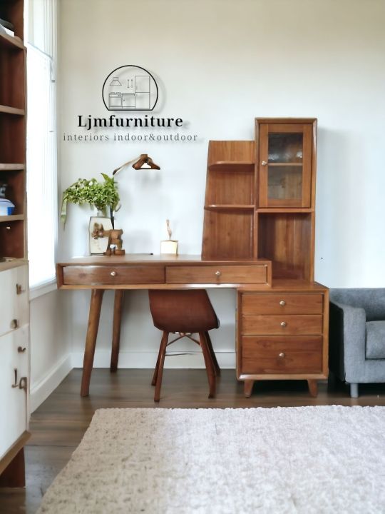 meja belajar aesthetic /meja kantor /meja computer, laptop kayu jati ...