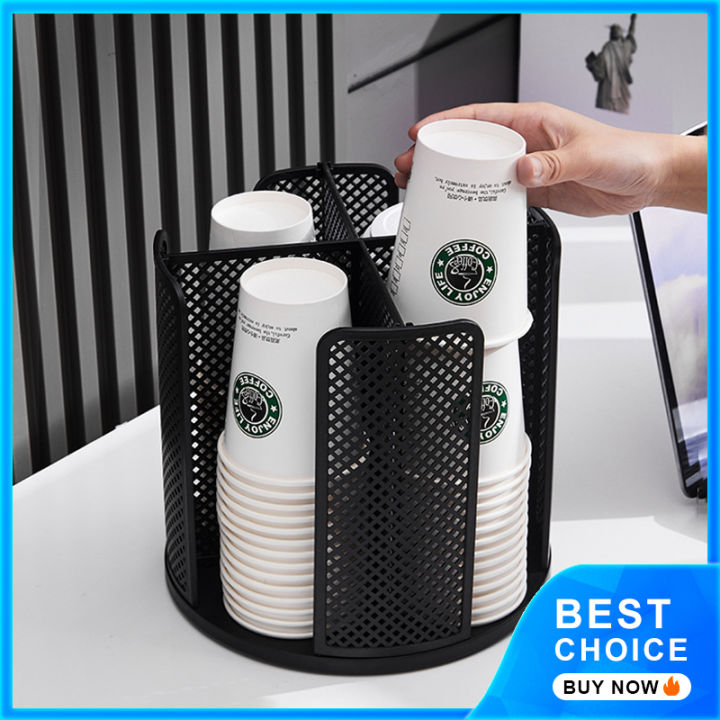 Desktop Rotating Grid Paper Cup Holder Multifunctional Storage Rack ...