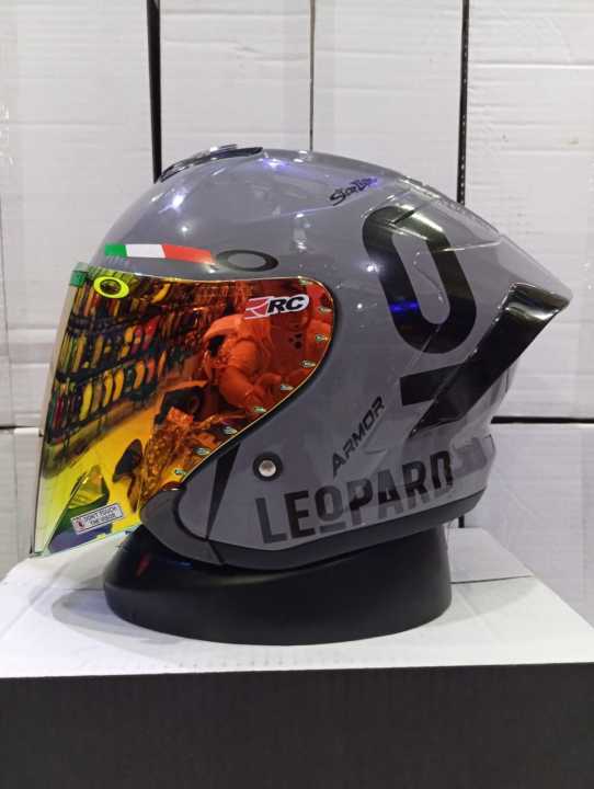 HELM JS ARMOR GORILLA GREY GLOSSY PAKET GANTENG LEOPARD ORIGINAL SNI ...