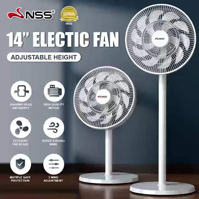NSS 14'' Electric Fan 3 Speed Adjustable Desk Fan Floor Fan Low Noise ...