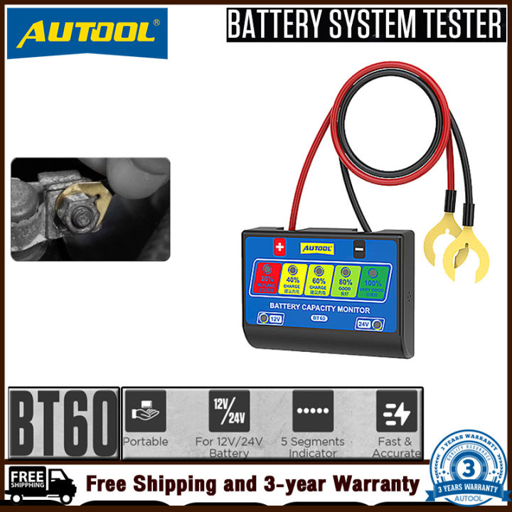 AUTOOL BT60 12V/24V car battery tester crank charging circuit tester ...