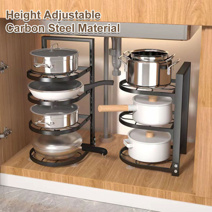 [Ready Stock] Adjustable Floor Pot Rack Kitchen Rack Kitchen Shelf ...