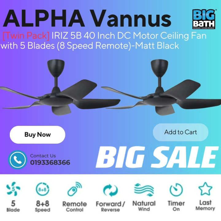 ALPHA Vannus - [Twin Pack] IRIZ 5B 40 Inch DC Motor Ceiling Fan with 5 ...