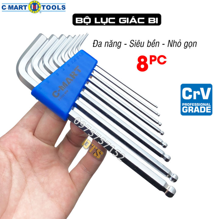 Bộ 8 cờ lê lục giác bi đa năng 2 đầu hãng C-MART, bộ chìa lục giác đầu ...