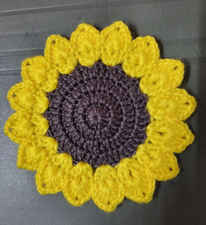 Handmade Sunflower Crochet Coaster Alas Cawan Kait Bunga Matahari High ...
