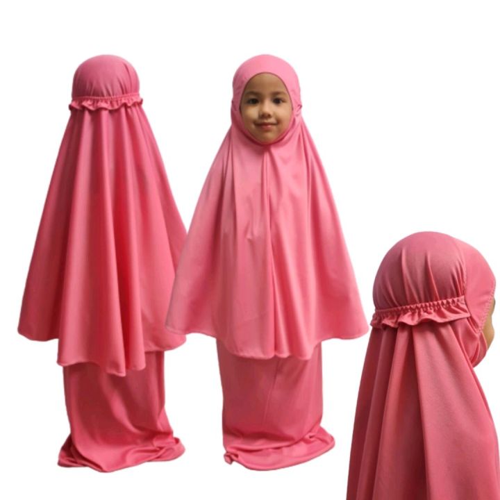 Telekung kanak-kanak 1 hingga 3 tahun TELEKUNG CORAK dan Plain Tali ...