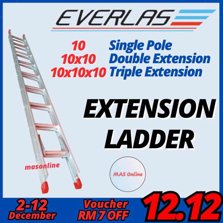 10 Feet Everlas Extension Ladder Tangga Slide Double Extension Triple ...