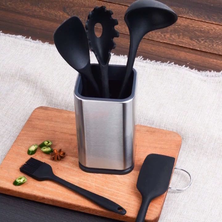 Kitchen Utensil Holder Stainless Steel Cutlery Storage Bucket Cooking ...