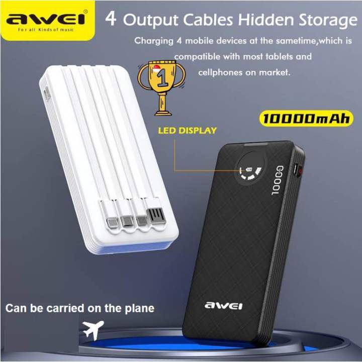 Awei P133K 10000mAh Fast charging Powerbanks With 3 in 1 Micro/Type-c ...