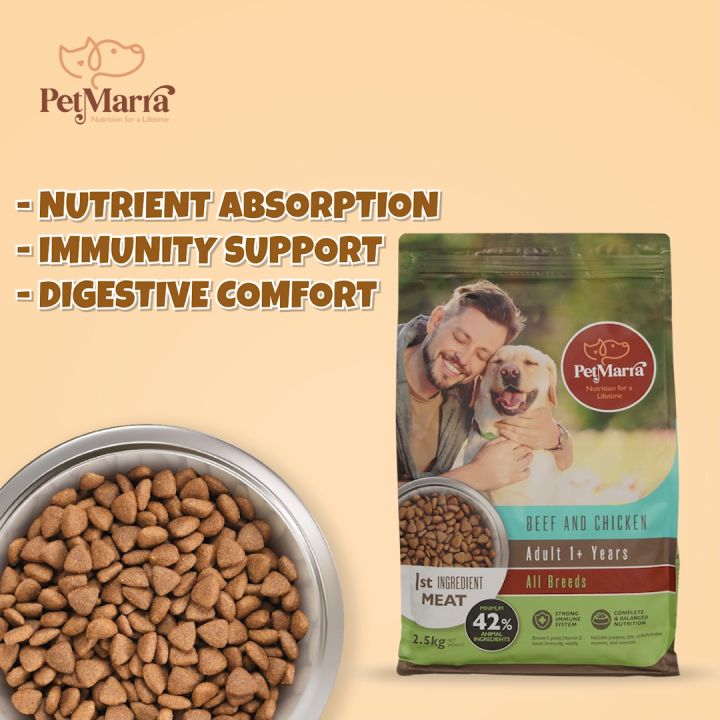 PetMarra Adult Dog Dry Food Ages 1 Year and Up Beef and Chicken Flavor 2.5kg - PetMate | Lazada PH
