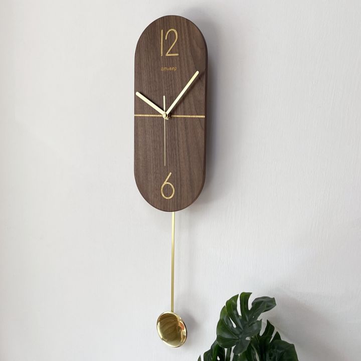 Nordic Style Wooden Swinging Clock Modern Living Room Decor Silent ...