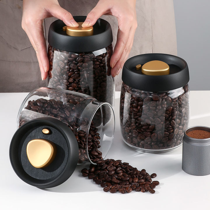 Coffee Beans Vacuum Sealed Tank Transparent Glass Food Storage Jars ...