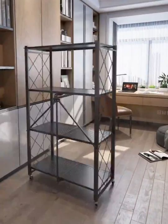 3/4/5Tier Foldable Kitchen Rack Folding Steel Shelf Racks With Wheels ...