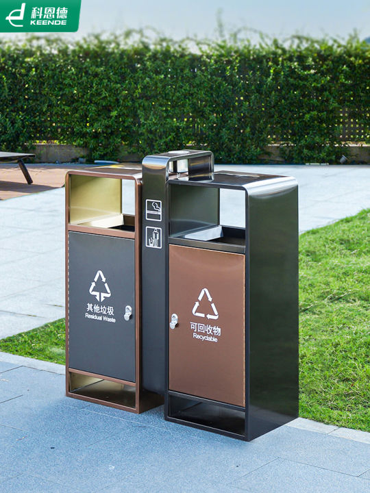 Stainless Steel Outdoor Trash Bin Garbage Bin Outdoor Double Barrel ...