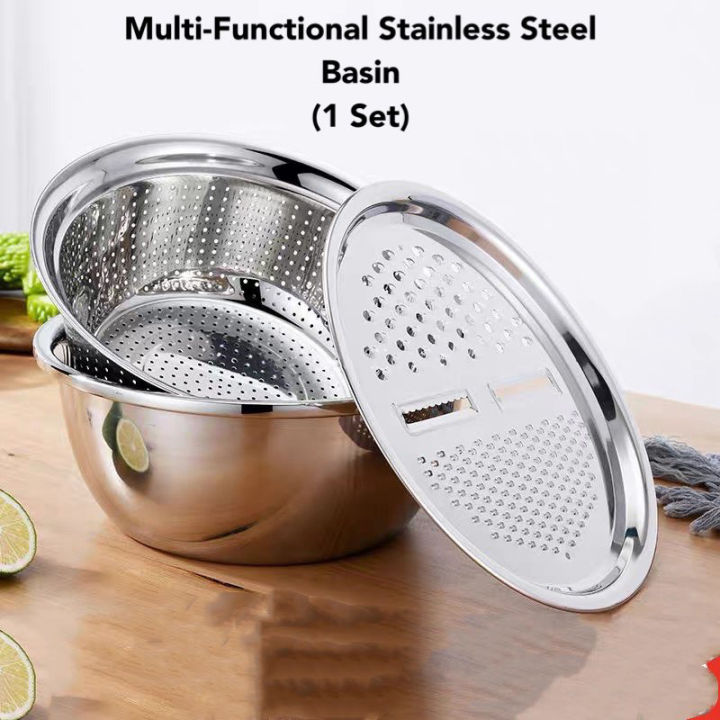 10inch 3in1 Stainless Steel Basin with Grater Vegetable Cutter Wash ...