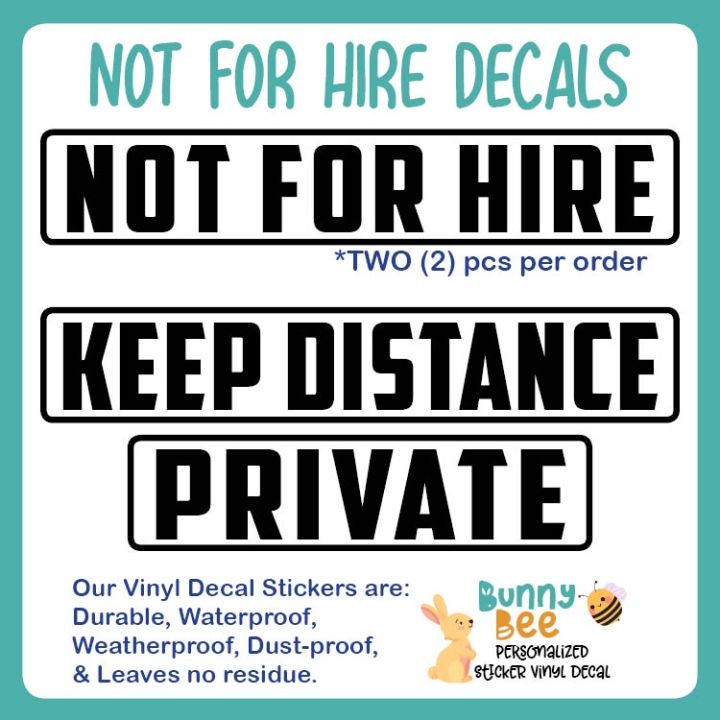 Vehicle Car Sticker Decals: Not for Hire, Keep Distance, PRIVATE ...