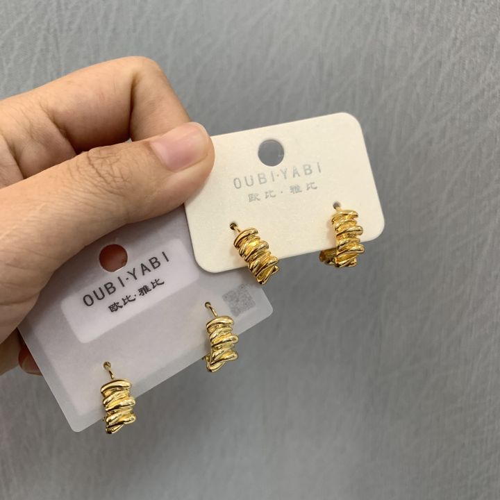 Gold Plated Folded Large Intestine Earrings Korean Style Design ...