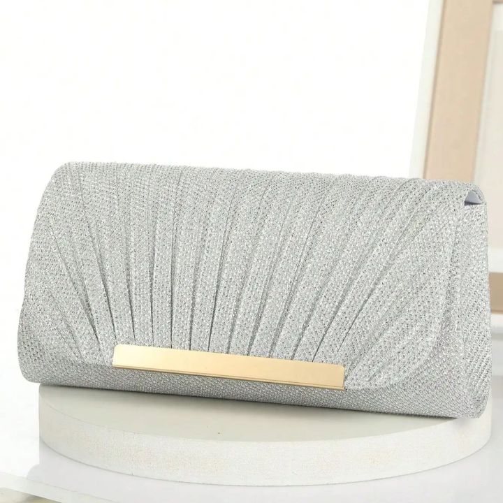 Metal Luxury Women Evening Bags Ruched Design Sequined Small Envelope ...