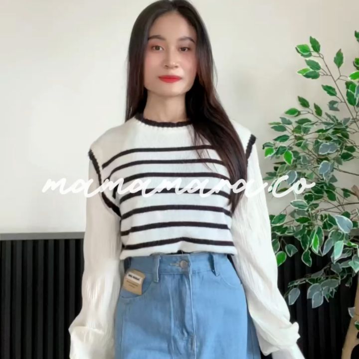 MAMAMARA - Cardigan Rajut Sweater Korean Santai Round Neck Setrip Putih Hitam Polos Santai Wol ...