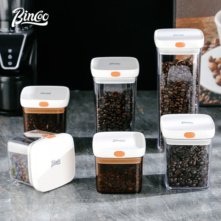 BINCOO โถเก็บกาแฟแบบกดปิดสนิทพร้อมกระป๋องใส่กาแฟกล่องกล่องจัดเก็บกันไฟสี่เหลี่ยมขนาด550มล./950 ...