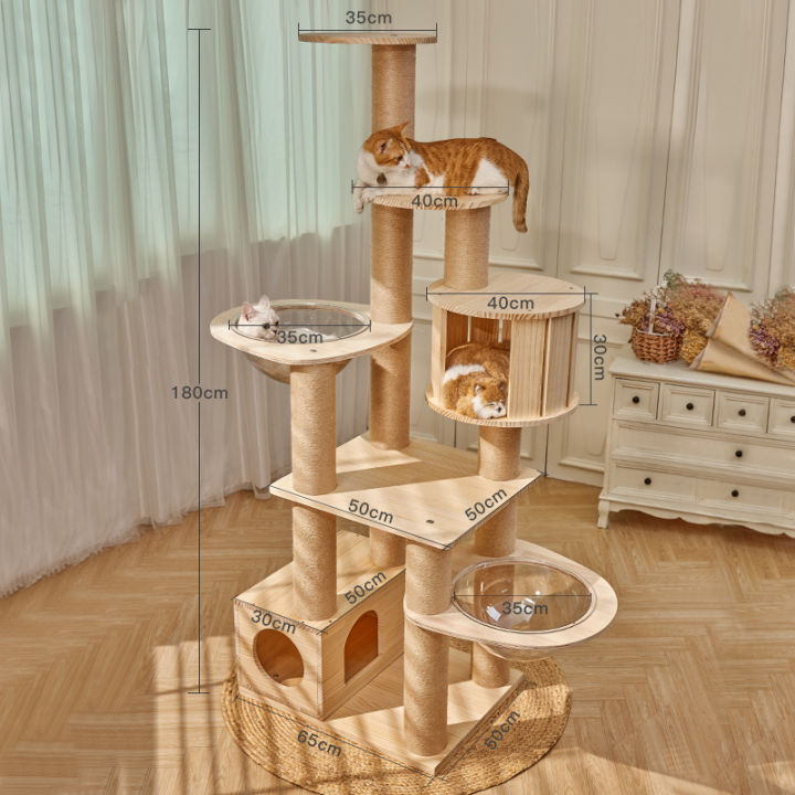 Osti Luxury Dual Space Capsule Pine Wood Cat Tree for Multiple Cats ...