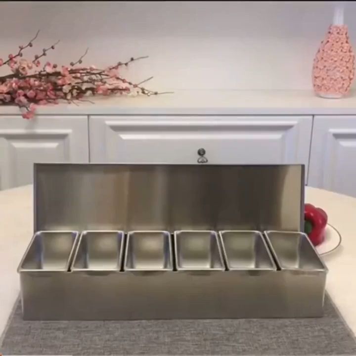 6 Grids Stainless Steel Restaurant Seasoning Box Condiments Storage Box ...