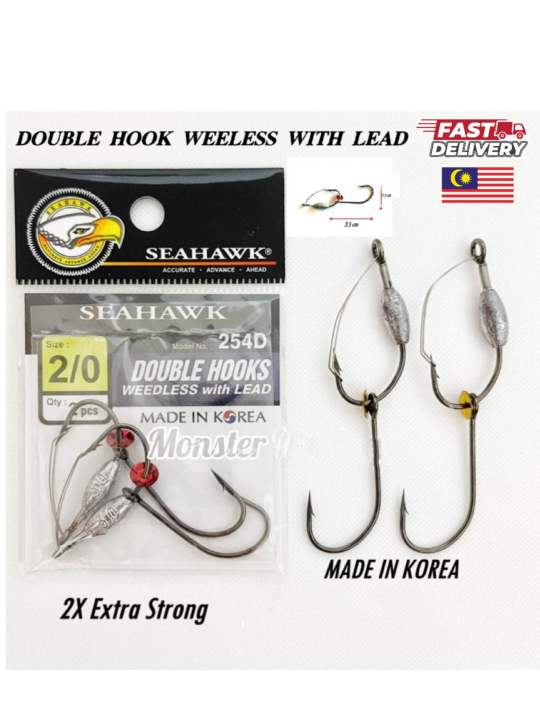 Seahawk Double Hooks Weedless With Lead 254D Mata Haruan Ladung (Made ...