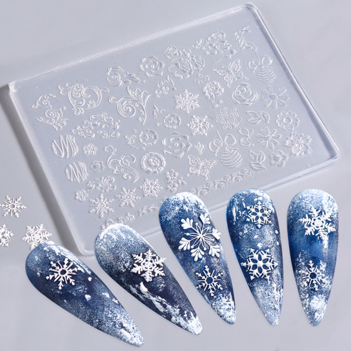 3D Silicone Nail Carving Mold Snowflakes Winter Mould Stamping Design ...