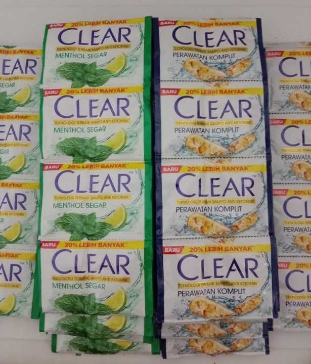 CLEAR SHAMPO Menthol Segar atau Perawatan Komplit 9+2 ml (1 renceng isi ...