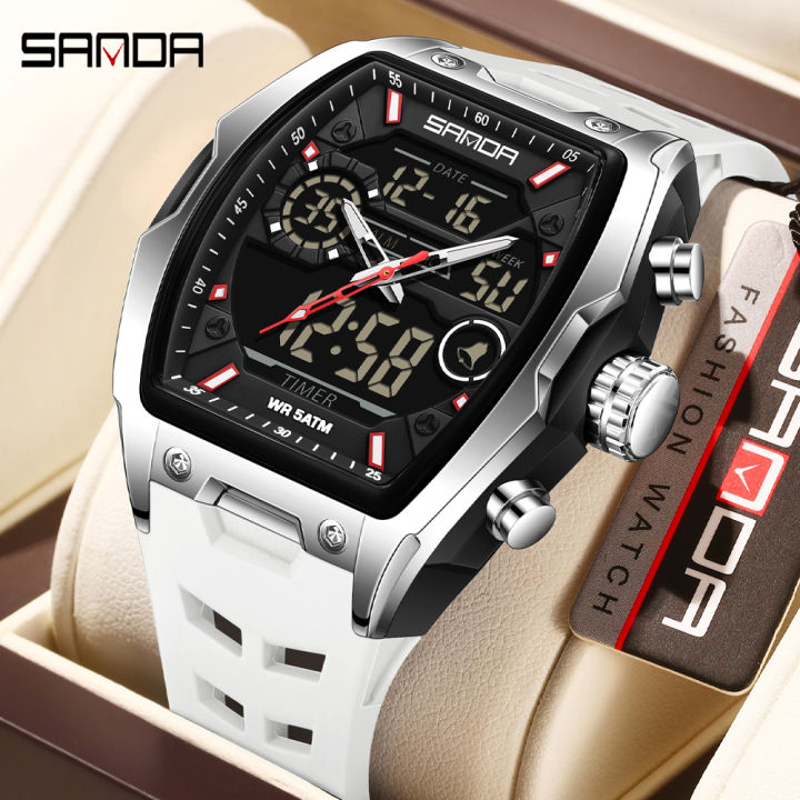 SANDA Men Electronic Watch Big Dial Sports LED Analog Digital ...