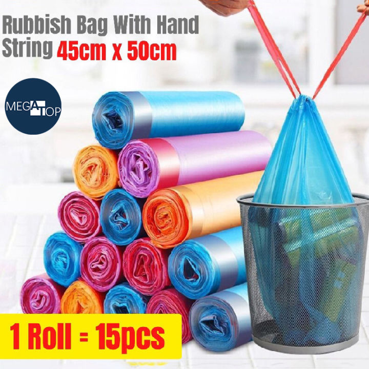 MEGATOP 15Pcs/Roll Drawstring Garbage Bag Thickened Automatic Closing ...