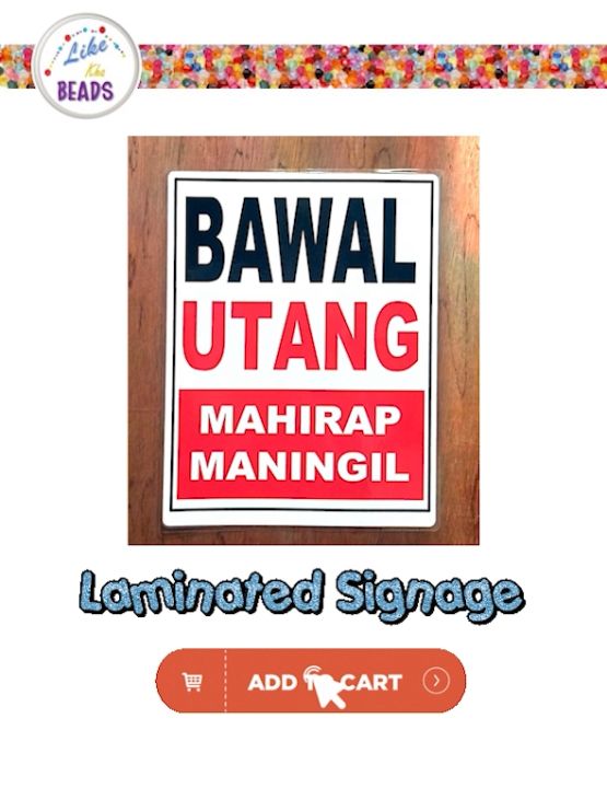 Laminated Signages | BAWAL UTANG | (8.5x11inches) | Lazada PH