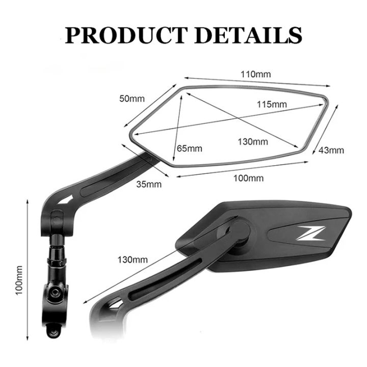 Adjustable Rotating Rearview Mirror For KAWASAKI Z Z400 Z900 Z800 Z750 ...