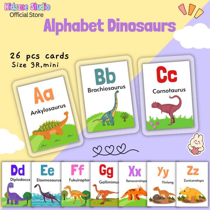 alphabet dinosaur educational names laminated flash cards | Lazada PH