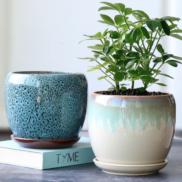 Large Ceramic Flower Pots with Drip Tray Indoor Succulent Plant Pots ...
