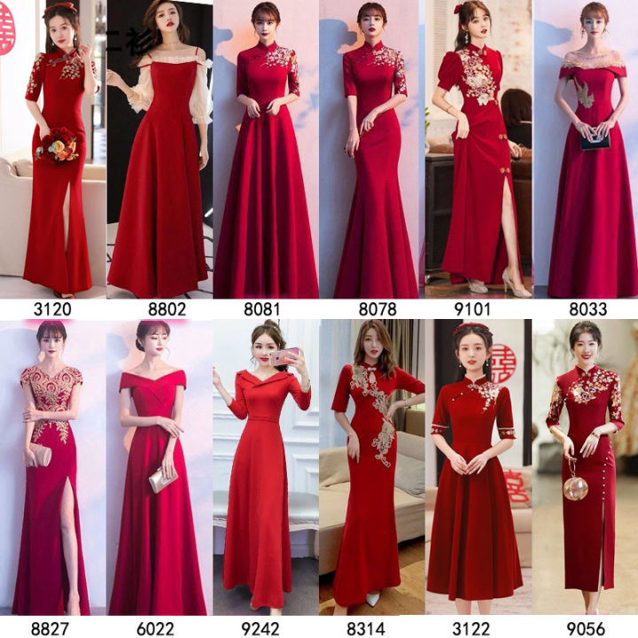 สีแดง สำหรับงานกลางคืน ชุดราตรี พิธียาว เดรส Communion Hostess Award ...