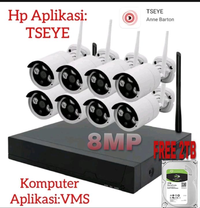 NVR KIT 8CH WIRELESS PAKET CAMERA CCTV 8 CHANNEL 8MP 1080P FULL HD ...