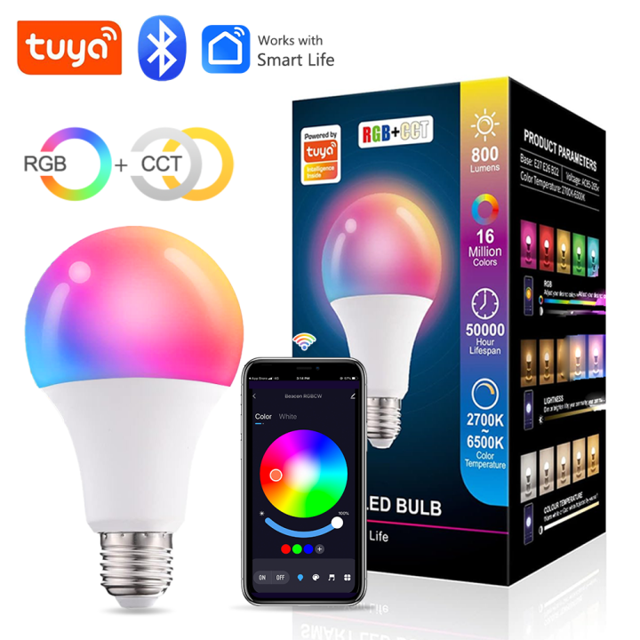 Tuya E27 Led Light Bulbs Bluetooth Smart Bulb 15W Color Changing Light ...
