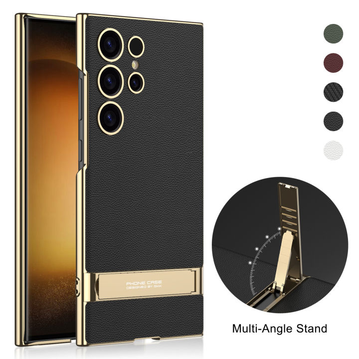 Multi-Angle Stand S24 Ultra S24U Leather Case Phone Cover Gold Accent ...