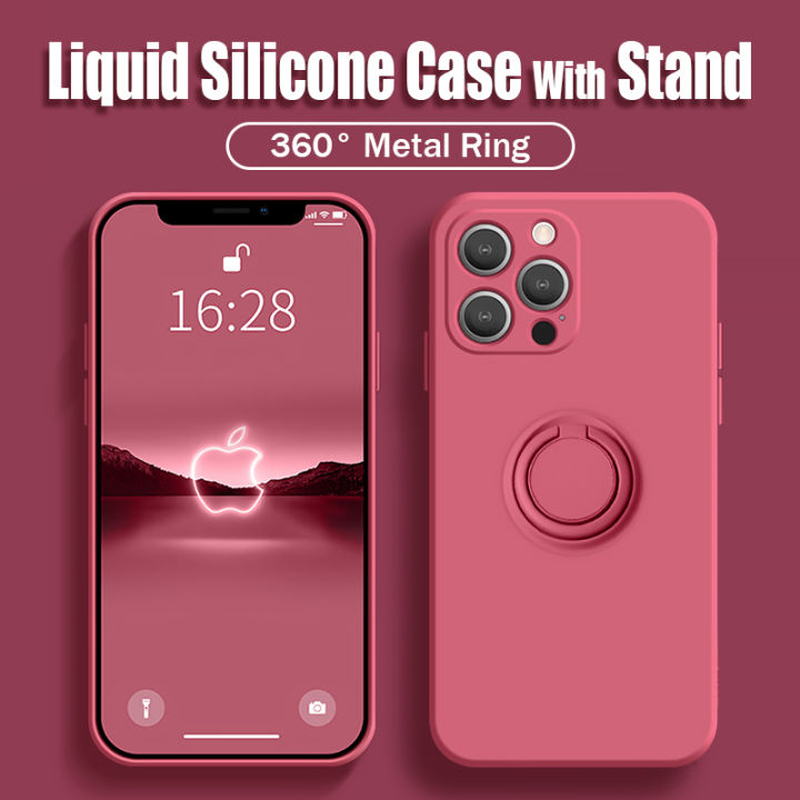 CrashStar With Metal Ring Stand, Liquid Silicone Soft Shockproof Phone Case For iPhone 16 15 14 ...