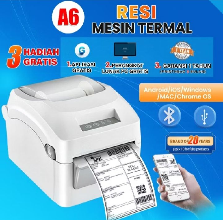 Printer Thermal Waybill Printer USB+Bluetooth Mesin Cetak Label Barcode ...