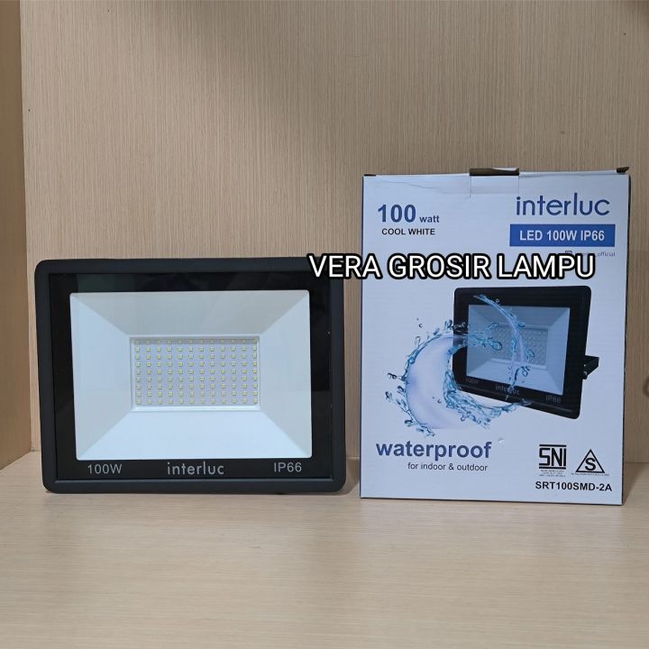 Interluc lampu sorot LED 100W IP66 outdoor cahaya putih 6500K / cahaya ...
