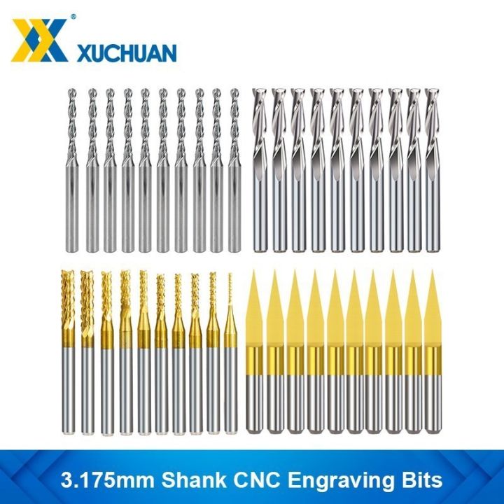 3.175Mm Shank PCB Milling Cutter แกะสลักบิตไทเทเนี่ยมเคลือบคาร์ไบด์ End ...